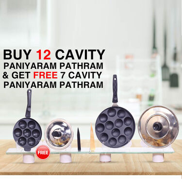 Buy 12 Cavity Nonstick Paniyaram Pathram & Lid + Free 7 Cavity ...