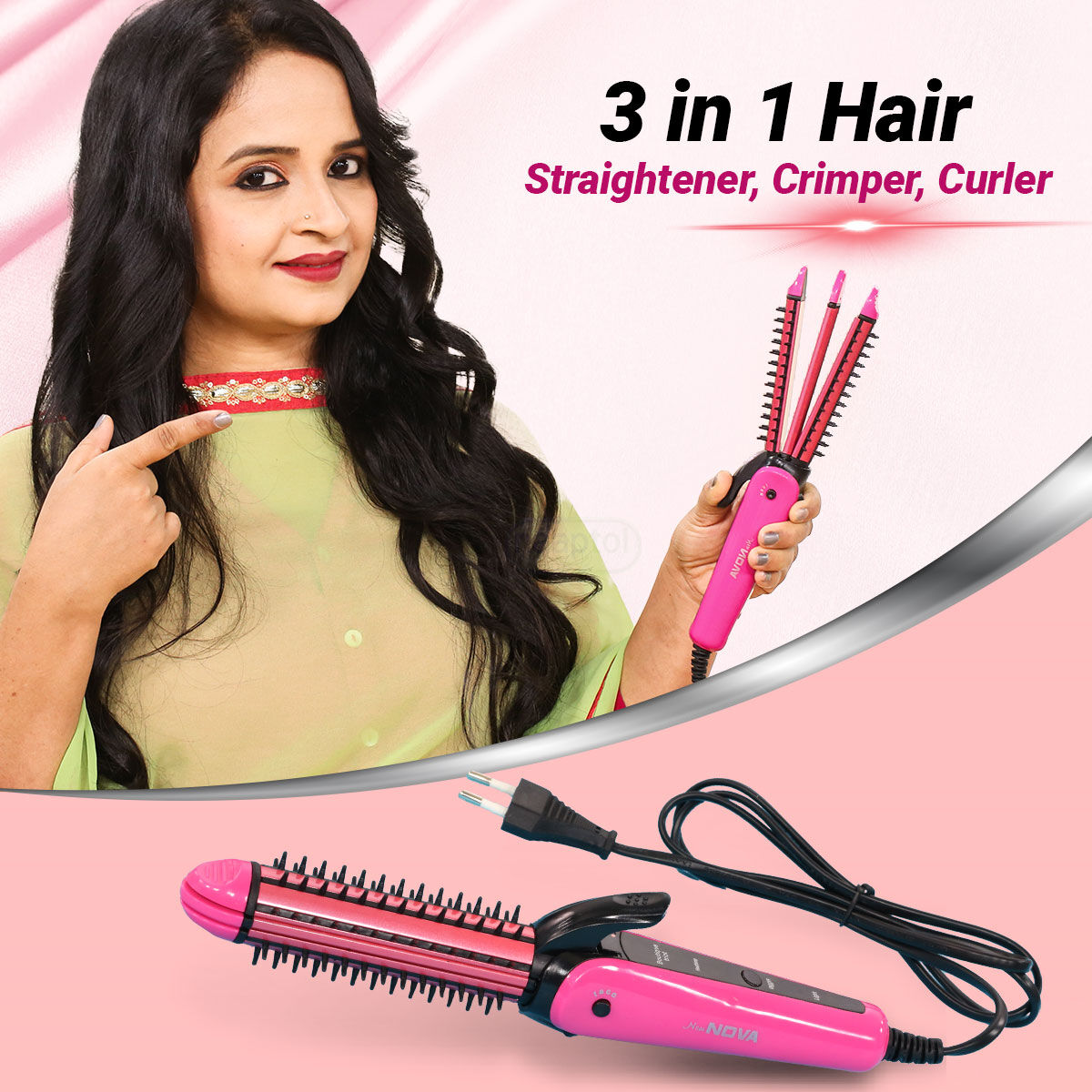 Buy 3 IN 1 Professional Hair Straightener Crimper Roller Styler (3SC1 ...