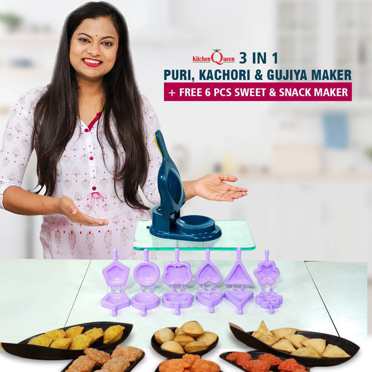 Buy 3 in 1 Puri Kachori & Gujiya Maker + Free 6 Sweet & Snack Maker ...