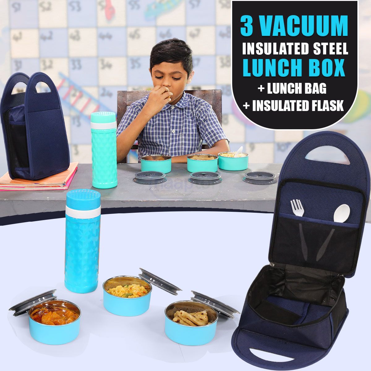 Buy 3 Vacuum Insulated Steel lunch Box with Flask (3LBF) Online at Best ...