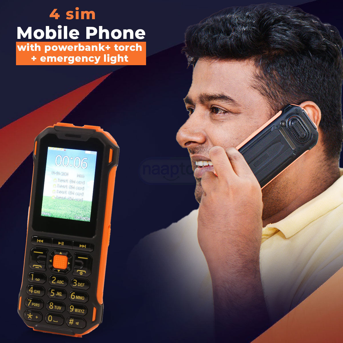 Buy 4 Sim Ruff & Tuff Mobile Phone With Big Battery And Dual Torch (K99 ...