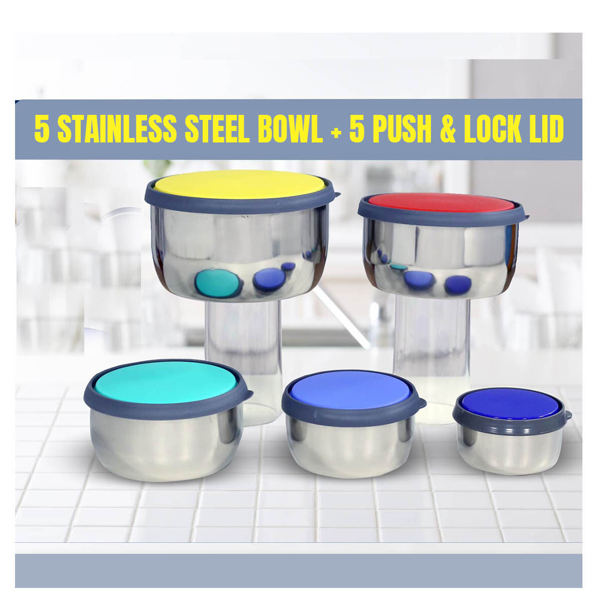 Buy 5 Stainless Steel Bowl + 5 Push & Lock Lid (10PL1) Online at Best ...