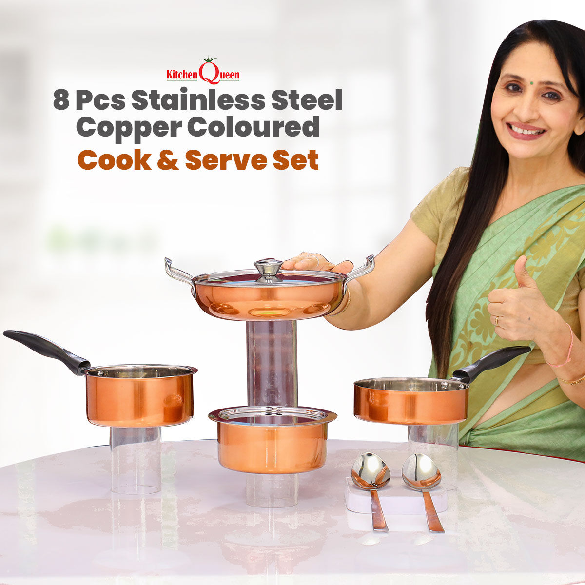 Buy 8 Pcs Stainless Steel Copper Colored Cook & Serve Set (8SSCC1 ...
