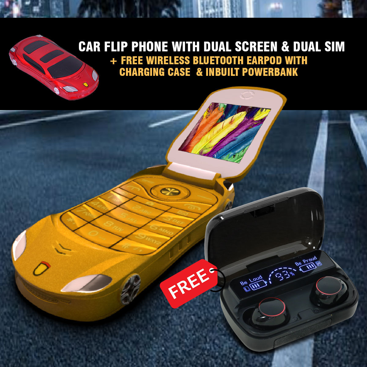 Buy Car Flip Phone with Dual Screen & Dual SIM + Free Wireless ...