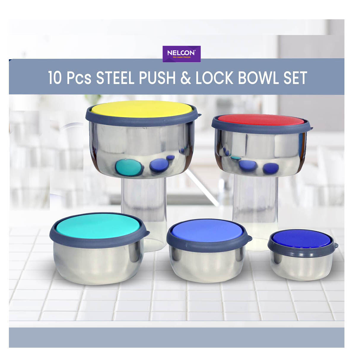 Buy 10 Pcs Steel Push & Lock Bowl Set Online at Best Price in India on ...