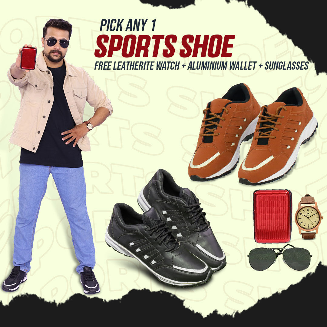 Buy Pick Any 1 Sports Shoes with Free Leatherite Watch + Aluminium ...
