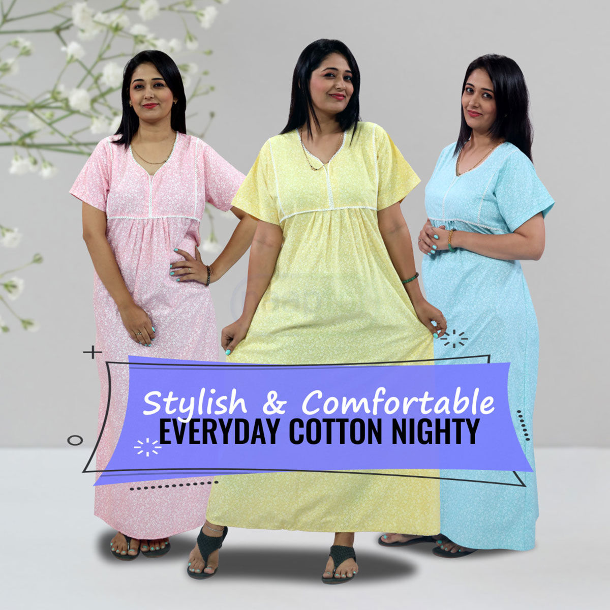 Buy Pick Any 1 Womens Cotton Nighty (WCN-3) Online at Best Price in ...