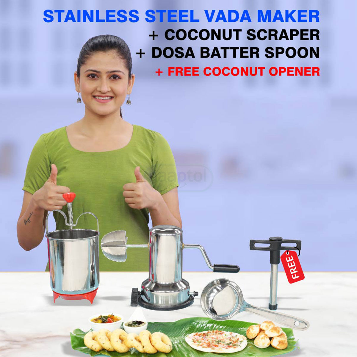 Buy Stainless Steel Vada Maker + Coconut Scrapper + Dosa Batter ...