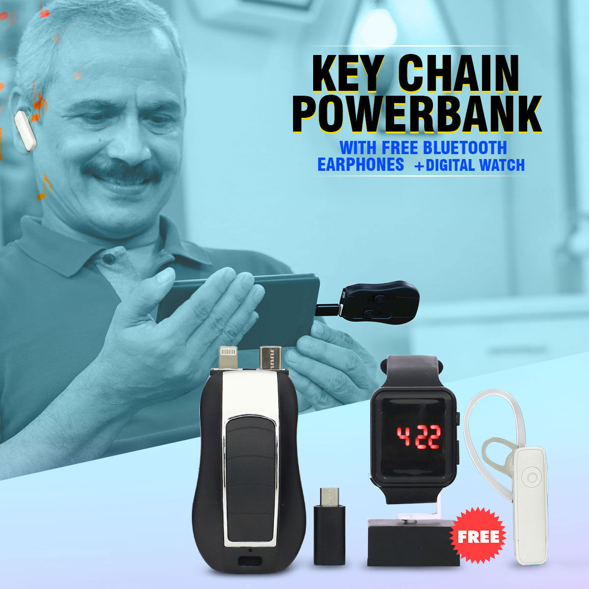 Buy Emergency Keychain Power Bank with Free Bluetooth Earphone ...